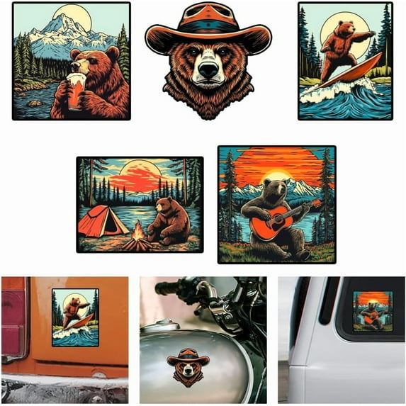 5 Styles Bear Vinyl Decal Stickers Camping Bear Sticker Vinyl Decal ...