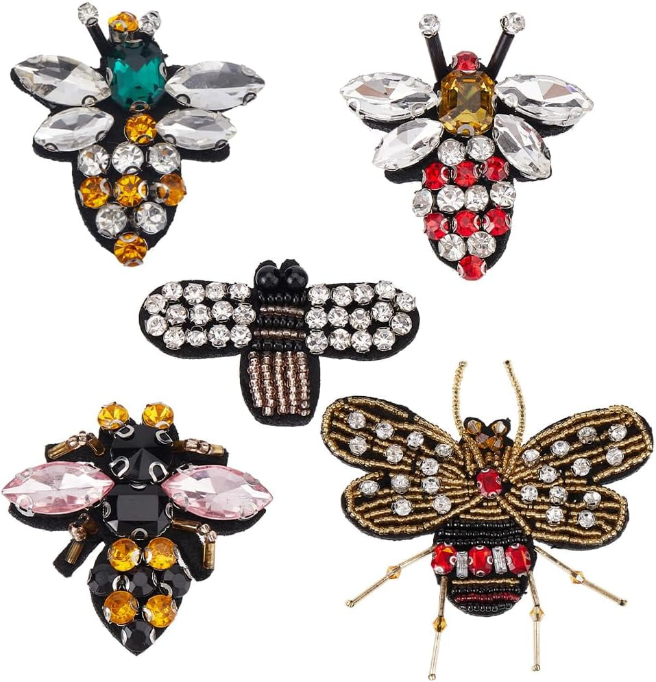 5 Styles Bee Iron on Patches Insect Bees Crystal Rhinestone Beaded ...