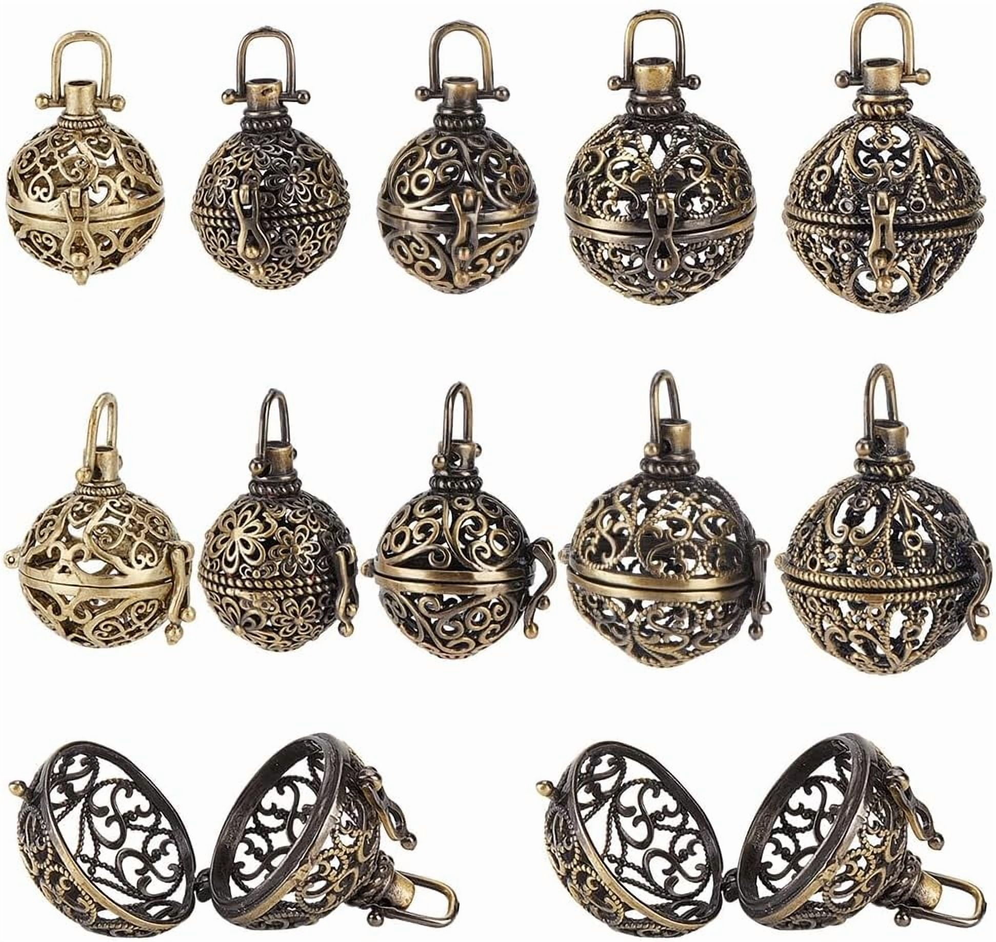 5 Styles Brass Locket Charms 10pcs Round Cage Pendants Bronze Chime ...