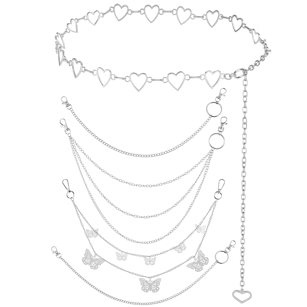 5 Styles Chain Belt Set Heart Butterfly Round Jeans Pants Pocket Waist ...