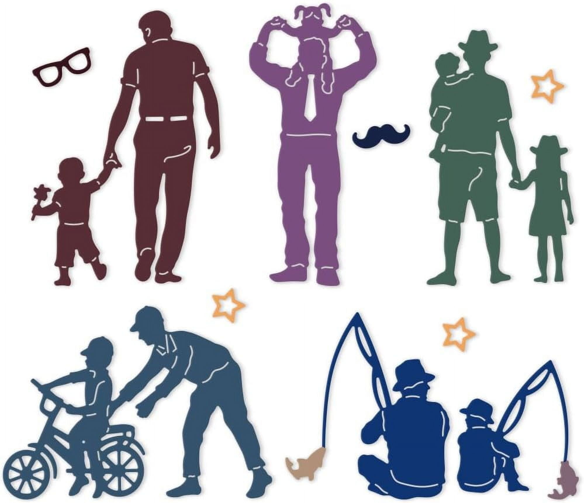 5 Styles Father Child Fishing Cutting Dies Card Making Die Cut Carbon ...