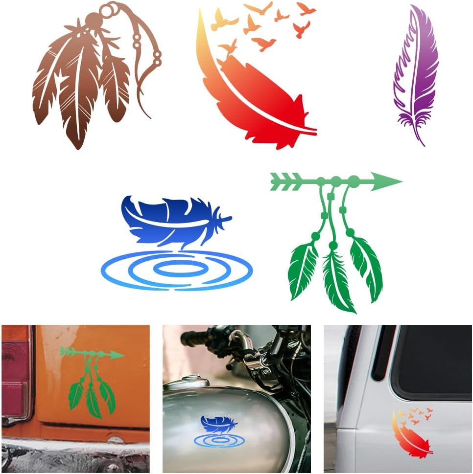 5 Styles Feather Vinyl Decal Stickers Feather Sticker Vinyl Decal ...