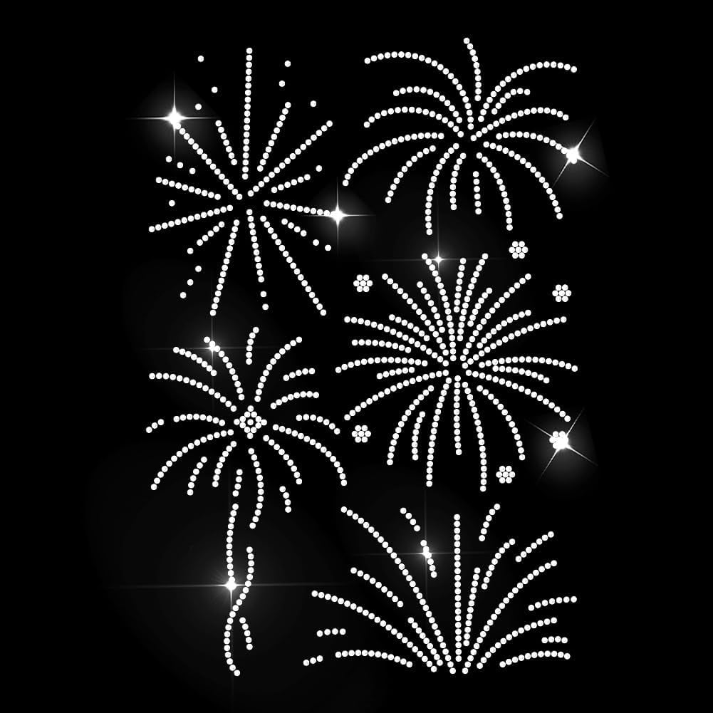 5 Styles Fireworks Rhinestone Iron on Transfer Flower Firework Heat ...