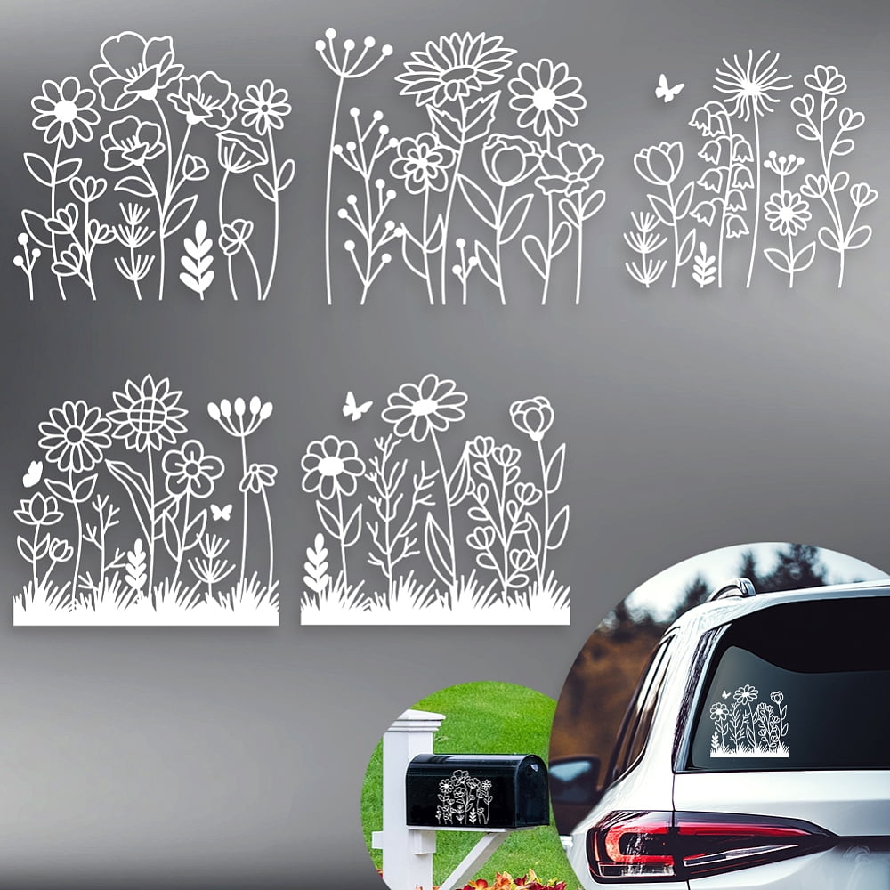 5 Styles Flower Car Stickers 6.1x5.83 Inches Reflective Universal ...