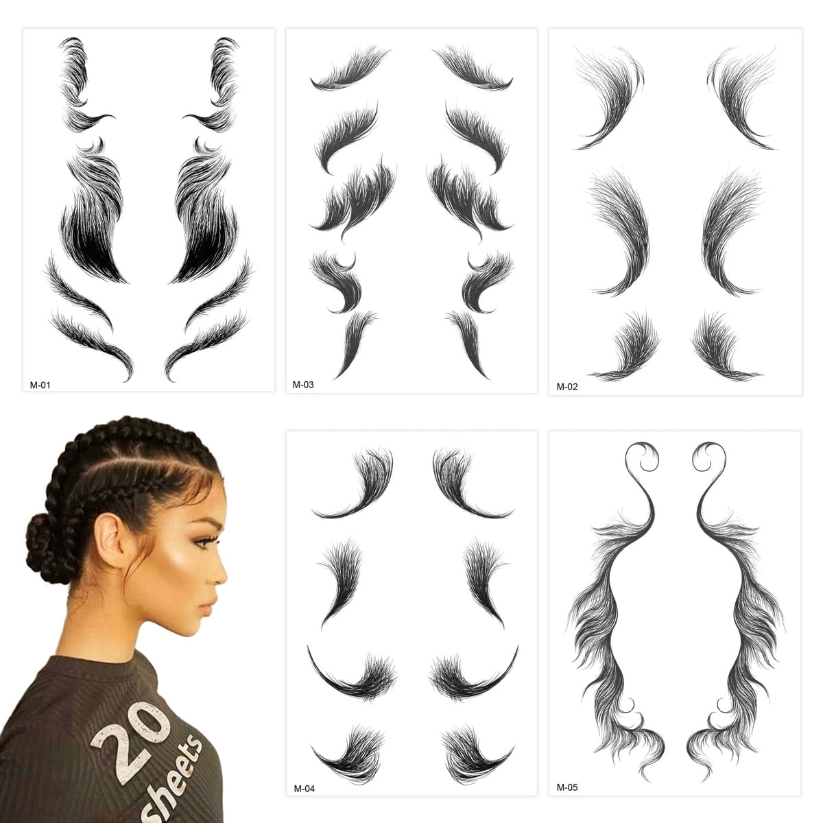 5 Styles Hair Tattoo Stickers Temporary Tattoos Edges Hairline Lasting ...
