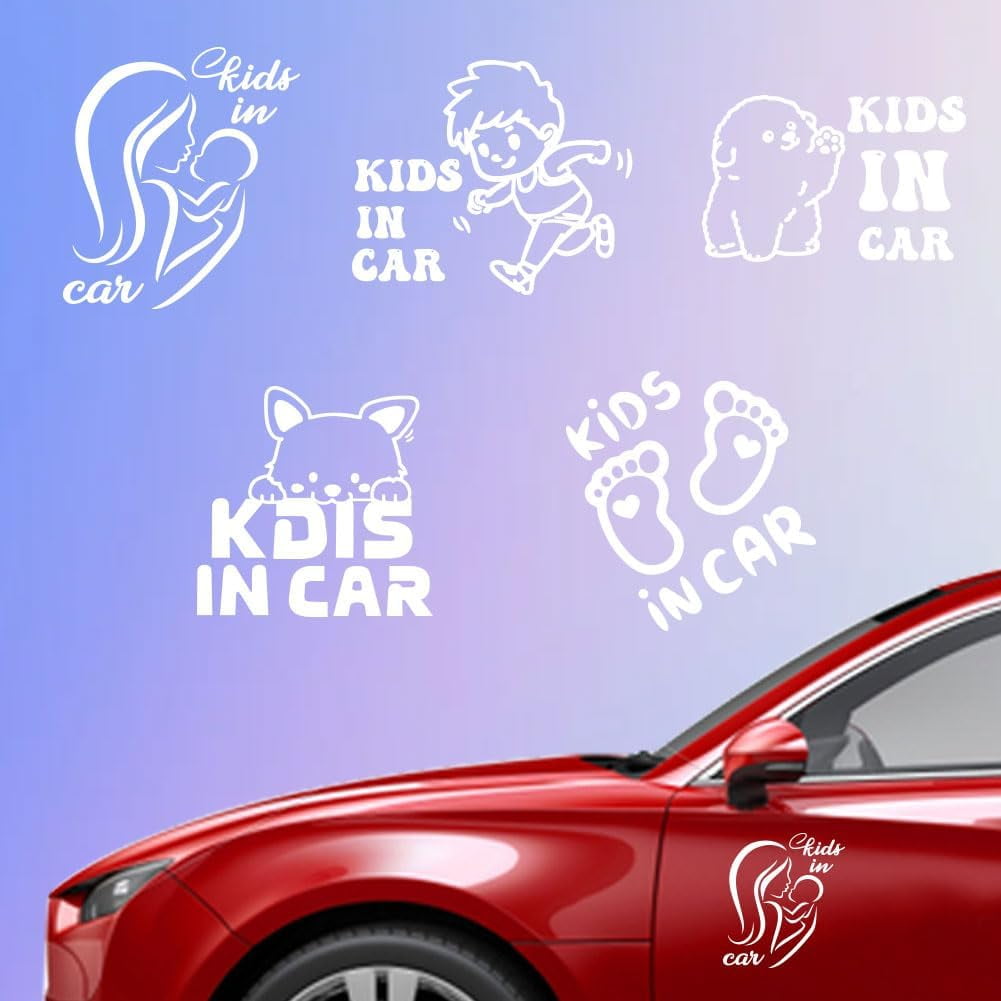 5 Styles Kids in Car Stickers Kids Signs Vinyl Car Decals Cute Safety ...