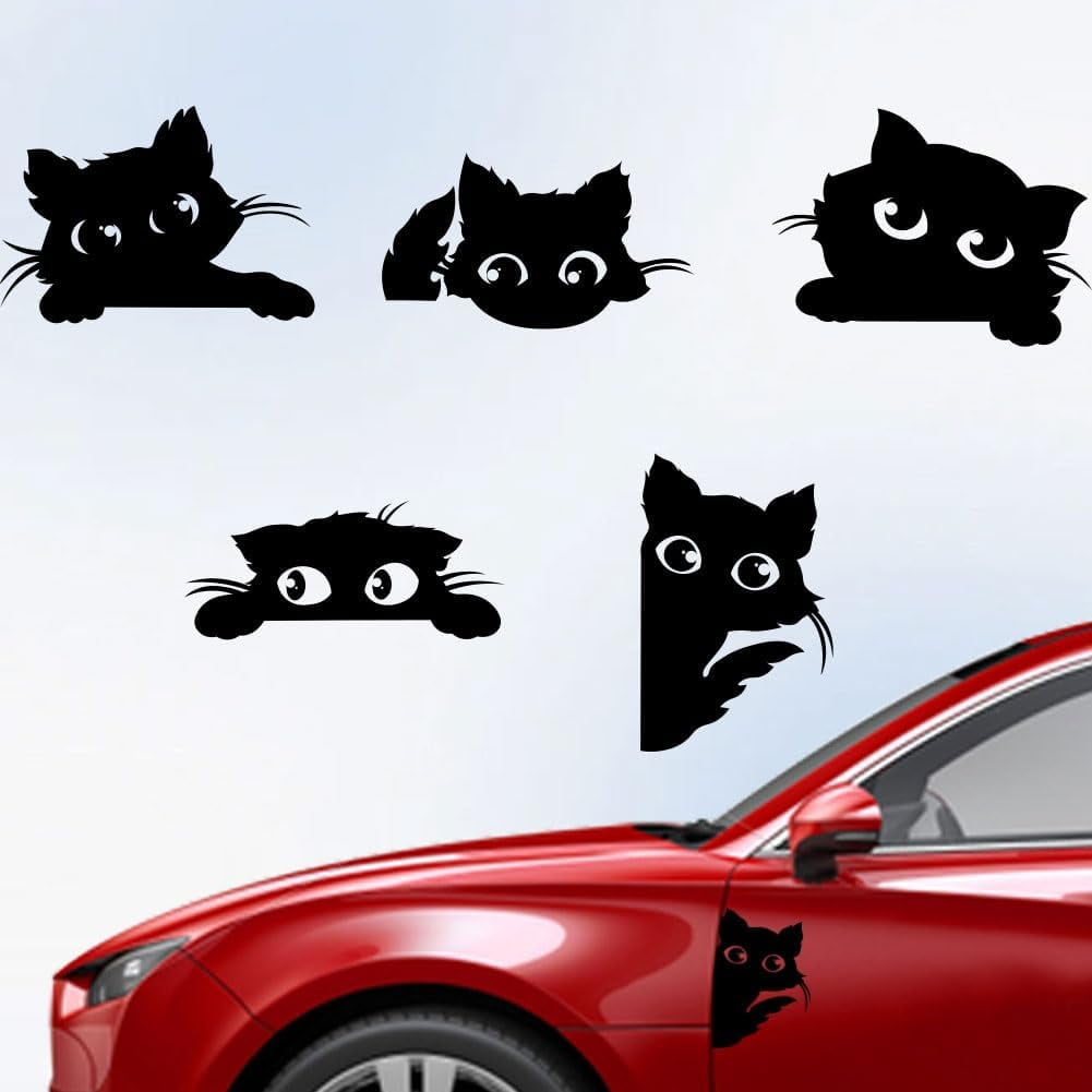 5 Styles Peeking Cat Car Decals 6.1x5.83 Inches Black Cats Vinyl ...