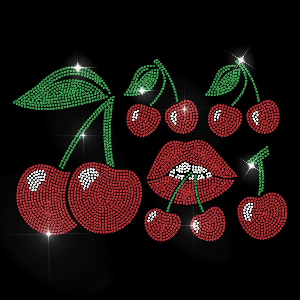 5 Styles Red Cherry Iron on Rhinestone Sticker Sexy Lip Hotfix Transfer ...