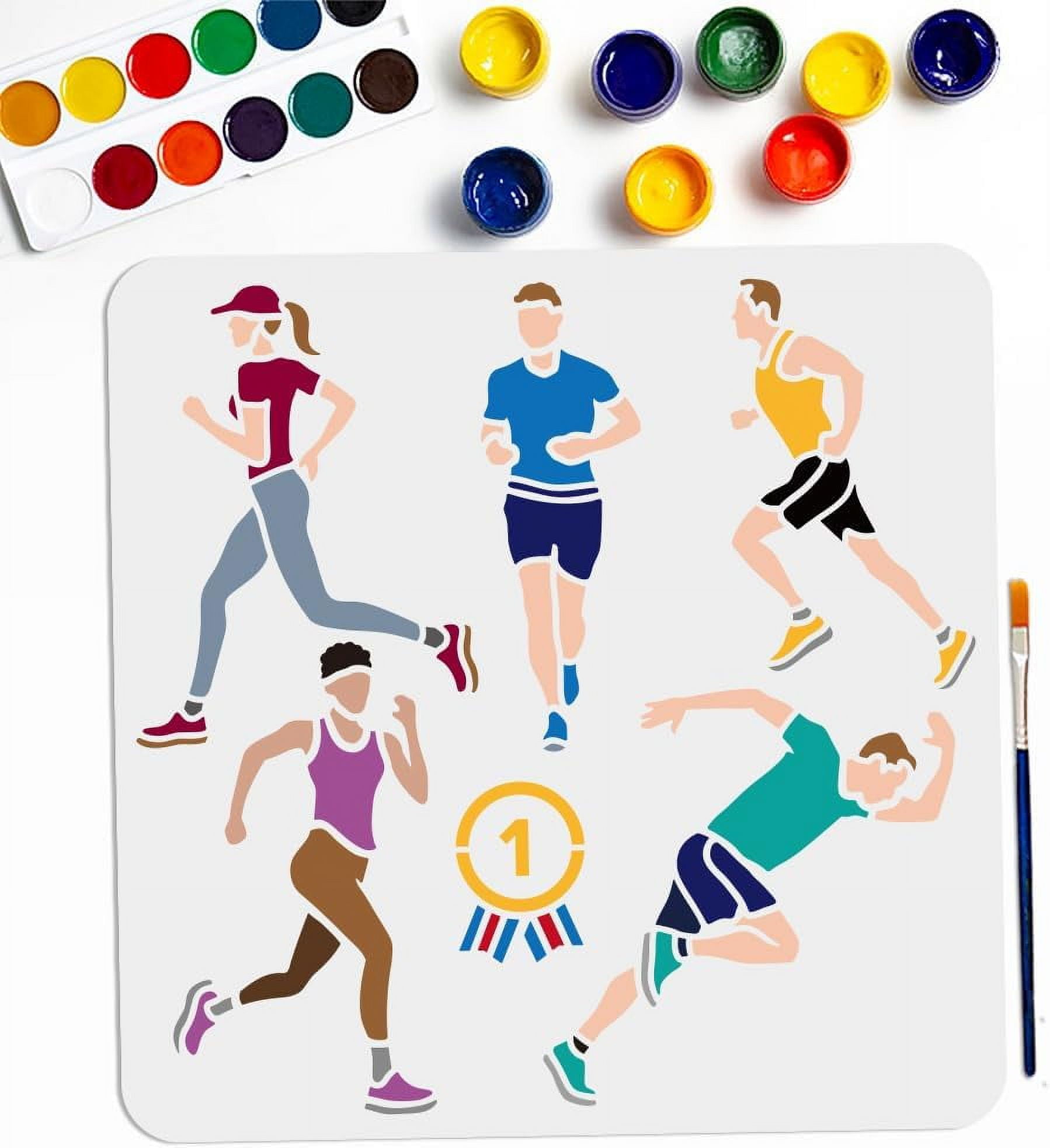 5 Styles Running Stencil 11.8×11.8inch Sports Running Marathon Stencils ...