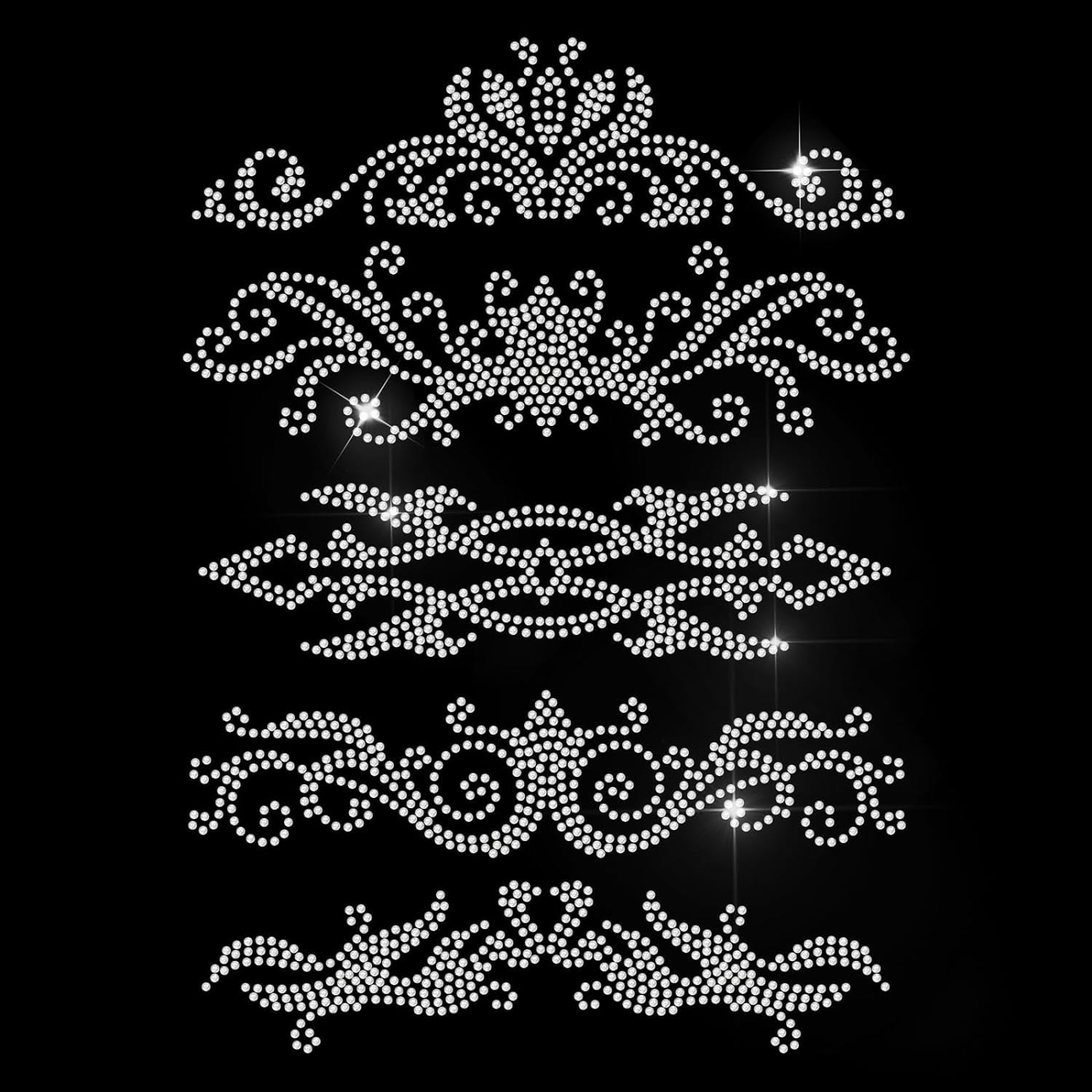 5 Styles Vintage Flower Border Rhinestone Iron on Hotfix Transfer Bling ...