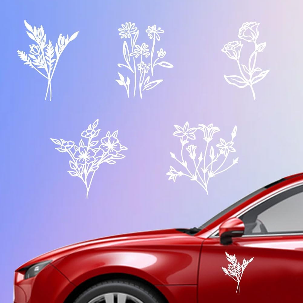 5 Styles Wildflower Decals 6.1x5.83 Inches Botanical Leaf Sticker Wall ...