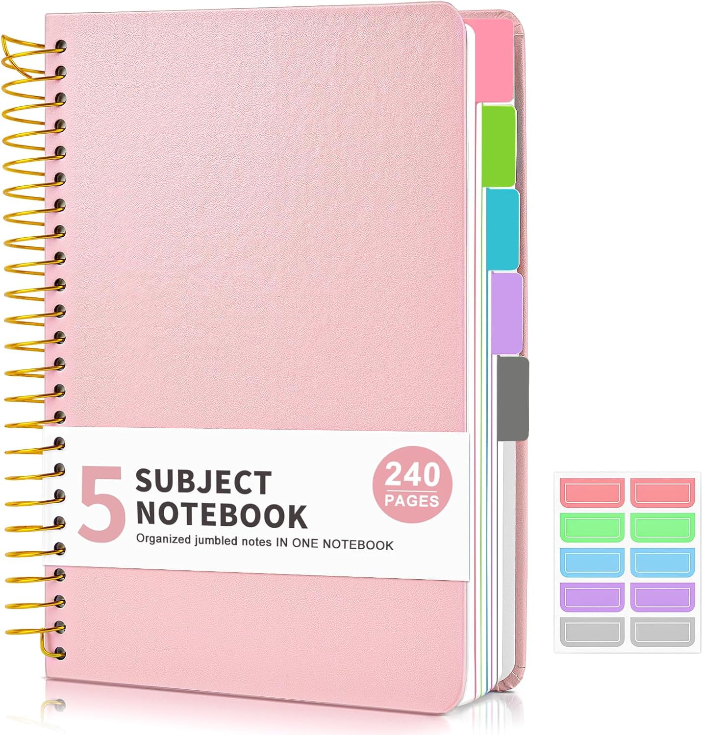 5 Subject Notebook College Ruled, A5 Hardcover Spiral Notebook with ...