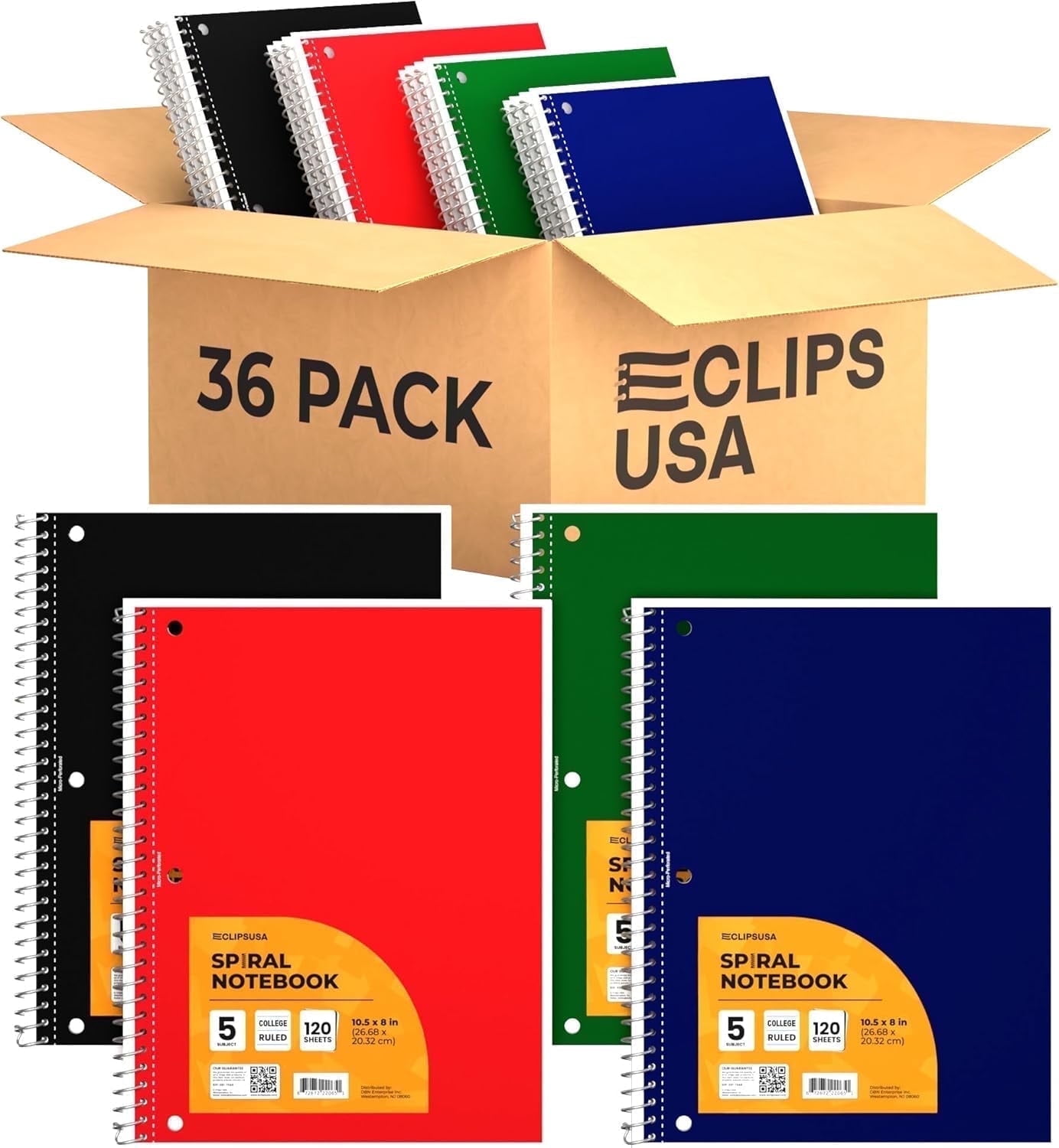 E-Clips USA 150-Sheet 5-Subject College Ruled Spiral Notebook, 36-Pack ...