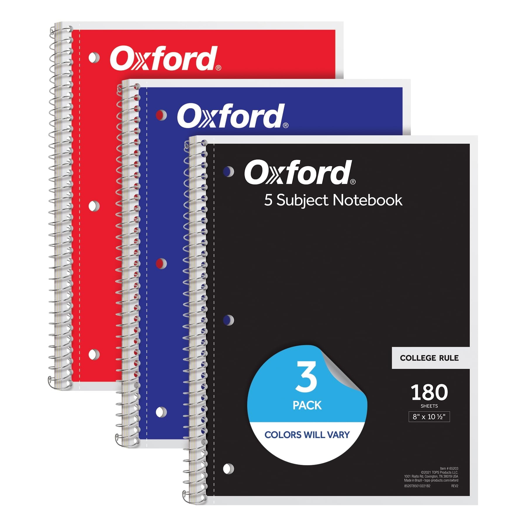 5 Subject Spiral Notebooks 3 Pack, College Ruled Paper 180 Sheets with ...