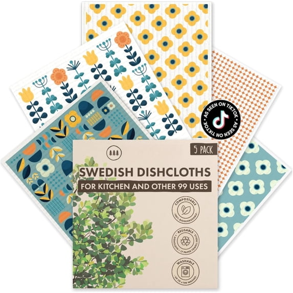 5 Swedish Dishcloths for Kitchen - Biodegradable & | Paper Towels ...