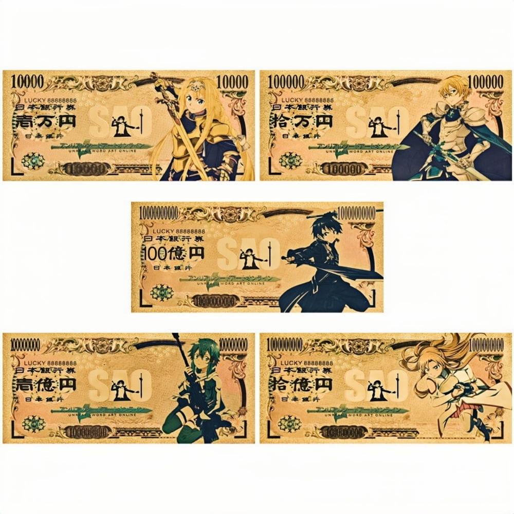 5 Sword Art Online Anime-Inspired Plastic Gold Foil Collectible ...