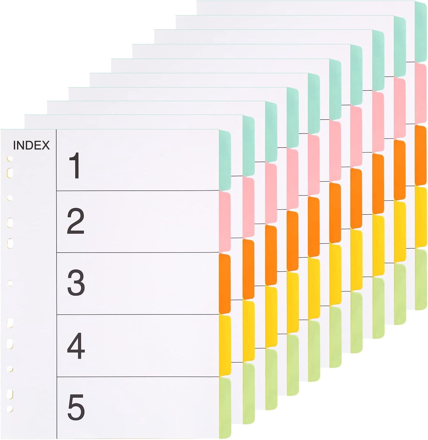 5-Tab A4 Binder Dividers-10 Sets,11-Hole Fits Most 2/3/4 Ring Binder ...