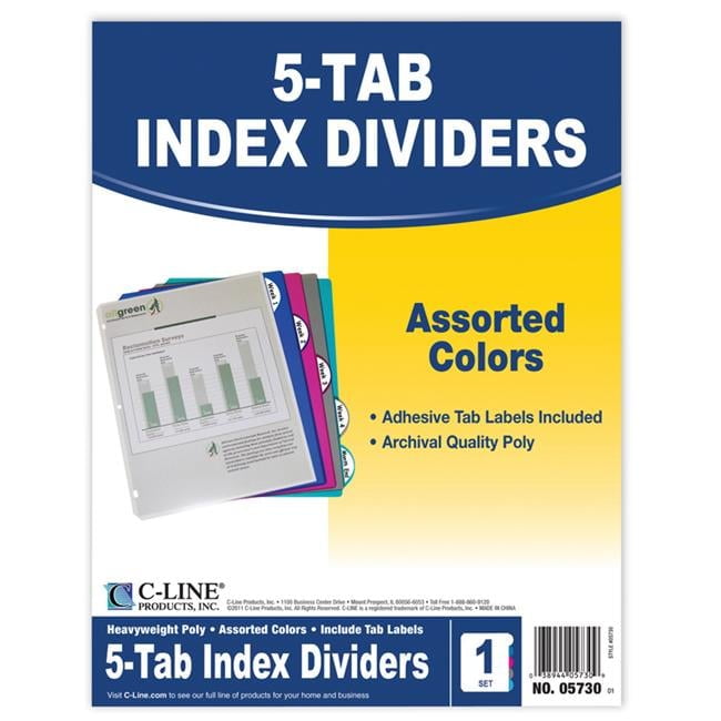 5 Tab Poly Index Dividers Assorted 5 Standard Tab - Pack of 12 ...