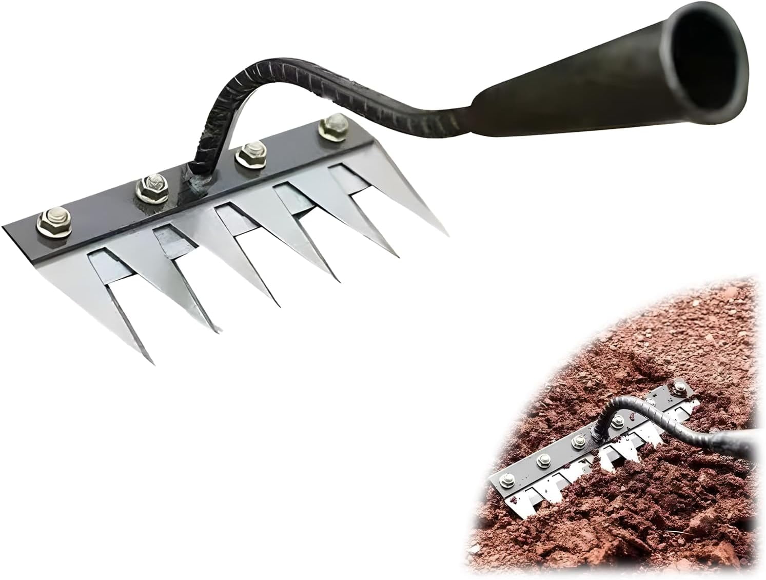 5 Teeth Garden Weeding Rake, Carbon Steel Garding Weeding Tool ...