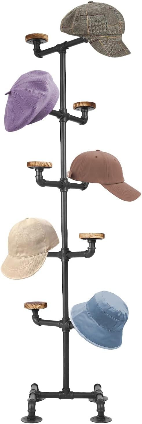 5 Tier 10 Hooks Floor-Standing Hat Cap Rack, Metal Pipe Hats Wig ...