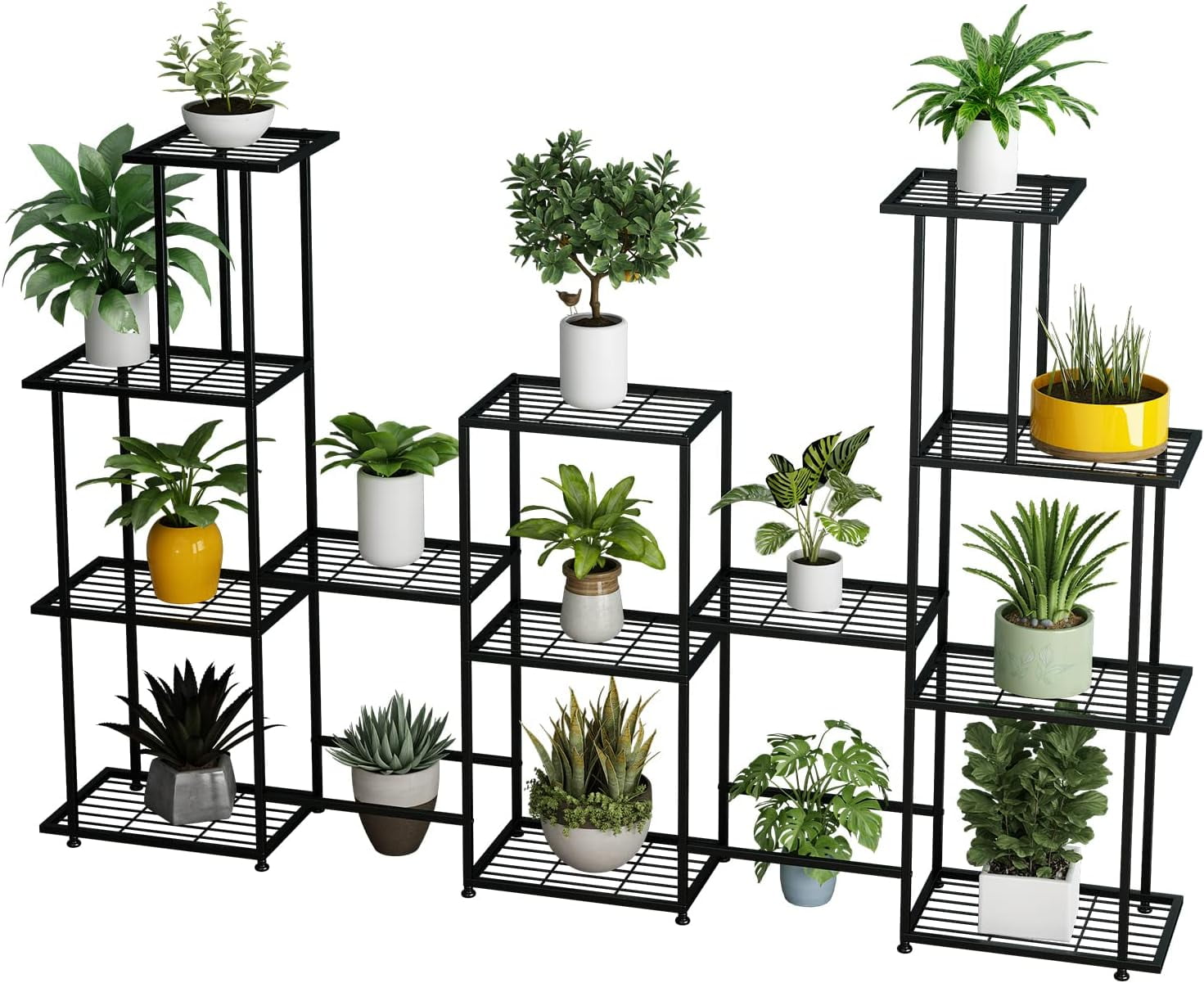 5-Tier 12-Pot Black Steel Plant Stand - Multifunctional Decorative ...