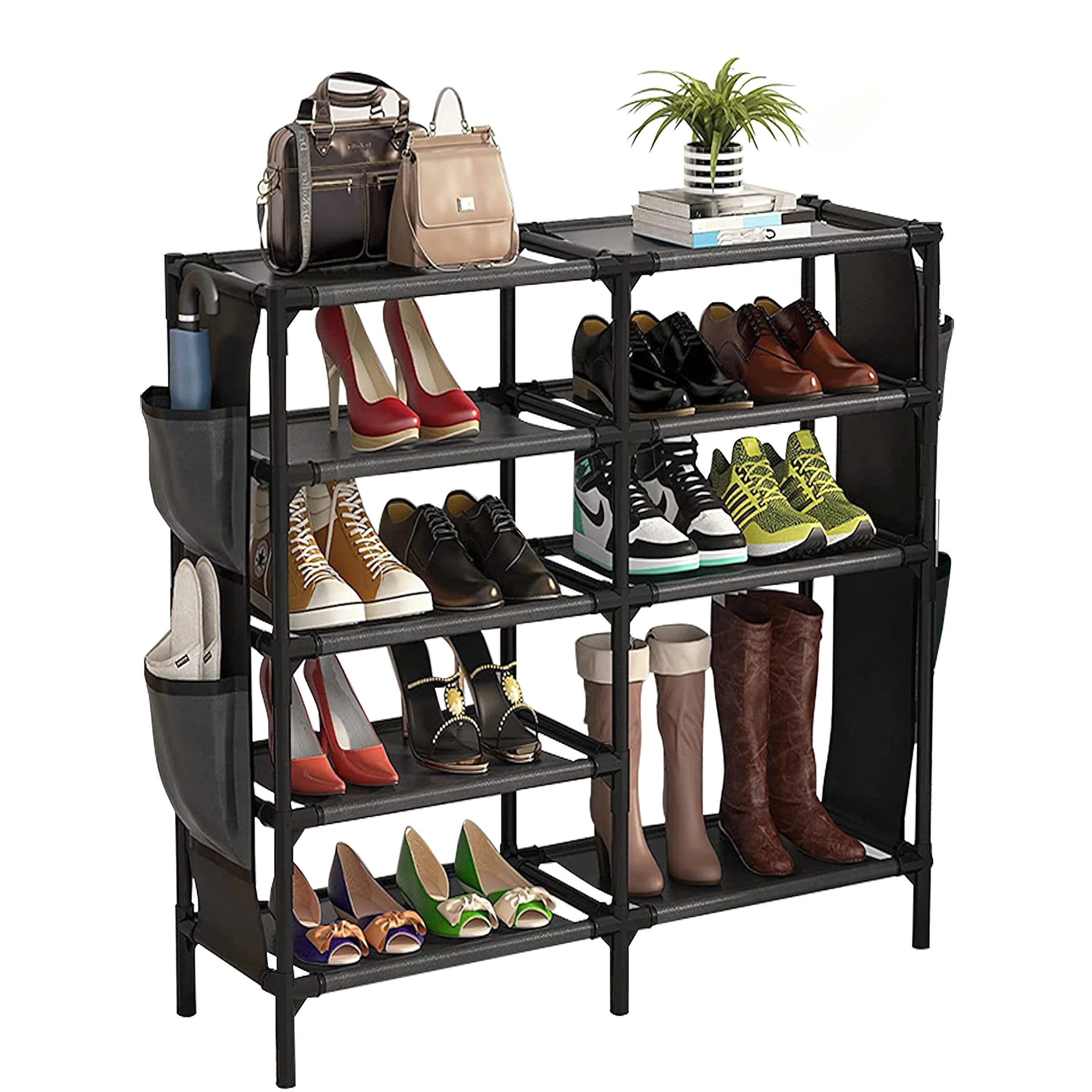 5-Tier 14-22 Pairs Shoe Rack with Pockets, Freestanding Shoe and Boot ...