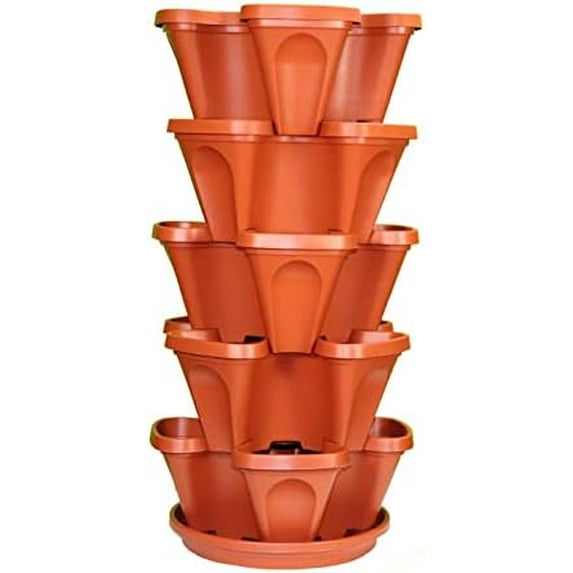 5-Tier (2-Pack) 13x13x6 Strawberry Stackable Planter, 10 Total planters ...