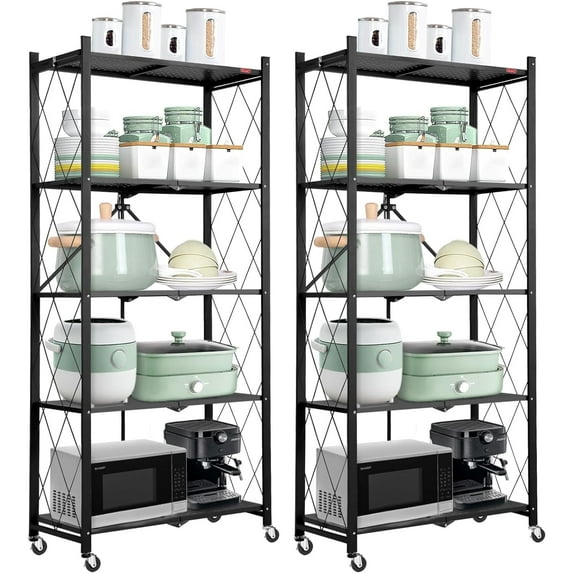 Walmart 5-Tier Folding Steel Rack, 2 Pack Metal Shelf with Wheels, 27.9 ...