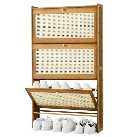 5 Tier 27"Bamboo Shoe Rack Brown Multifunction Storage Sneaker w/ABS ...