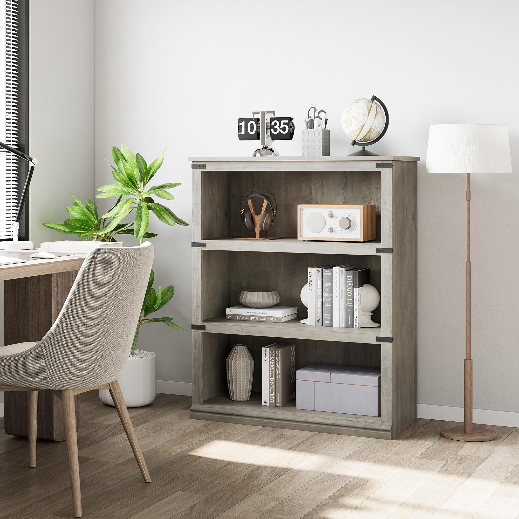 5-Tier/3-Tier Bookshelves and Bookcases, Farmhouse Book Shelf with ...