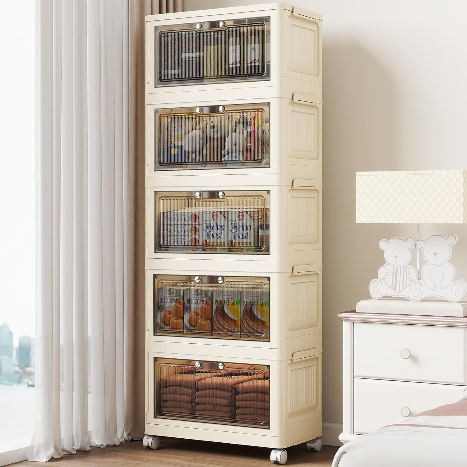 5 Tier - 34QT Storage Bins with Lids, Collapsible Doors and Wheels ...