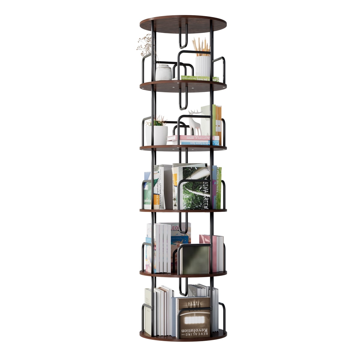 5 Tier 360 ° Rotating Bookcase Tower - Narrow Tall Revolving Storage ...