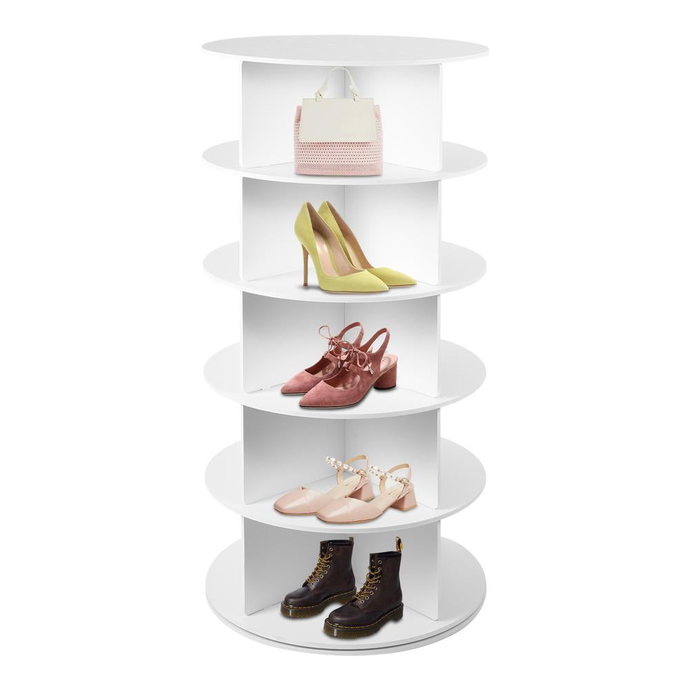 JUlAM 5-Tier 360 Rotating Shoe Rack, White Rotatable Sneaker Display ...