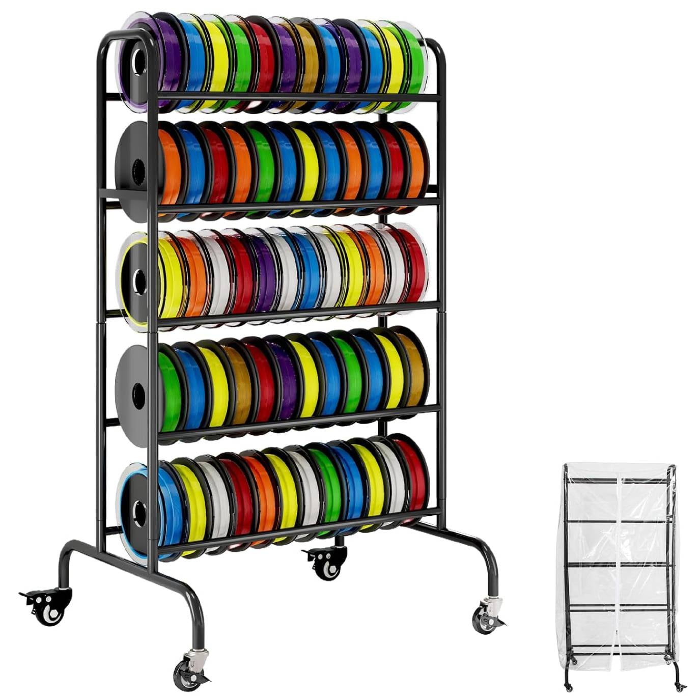 5 Tier 3D Printer Filament Storage Rack with Wheels & PET Cover, Heavy ...