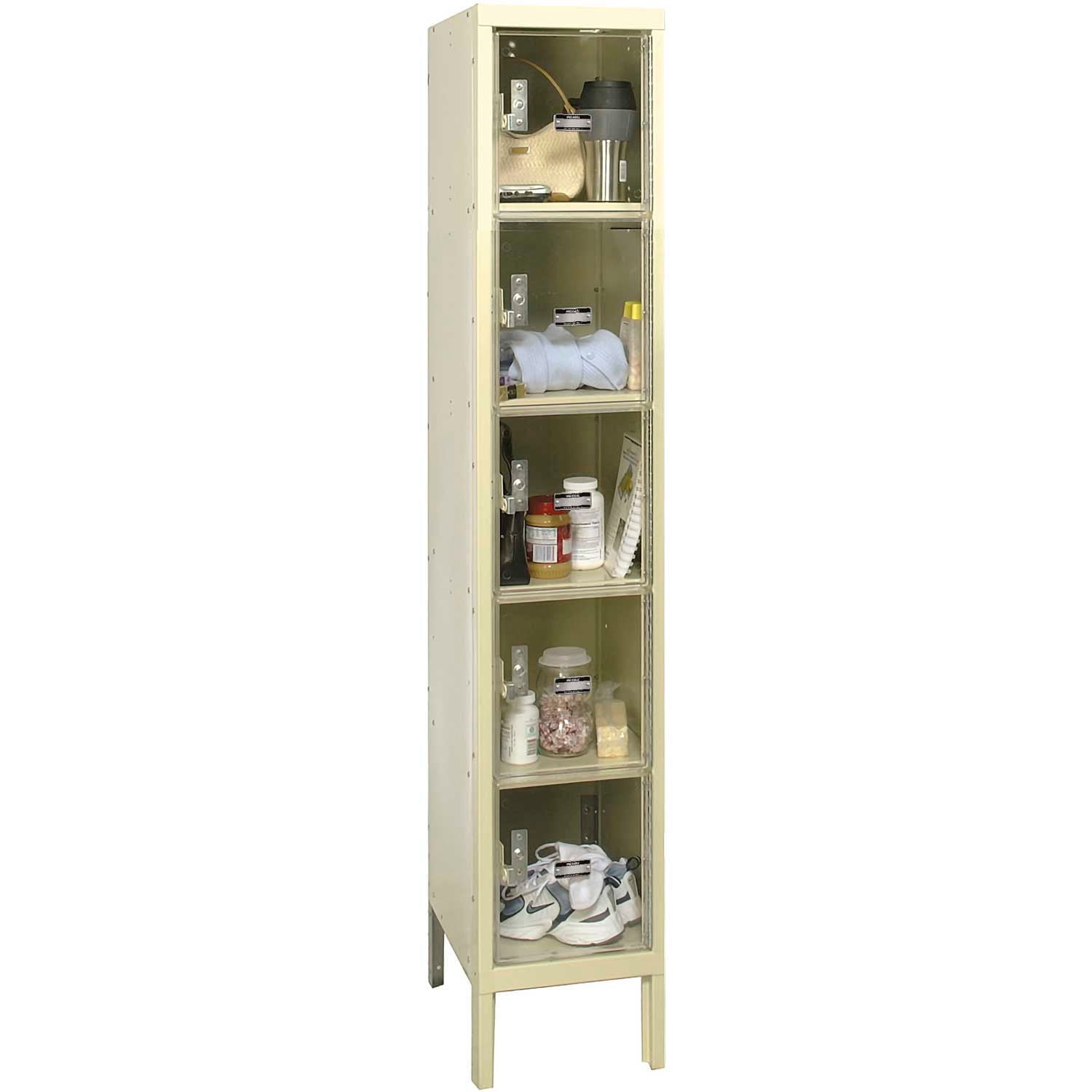 5-Tier 5 Door Clear View Locker, 12"W x 12"D x 12"H, Tan, Assembled ...