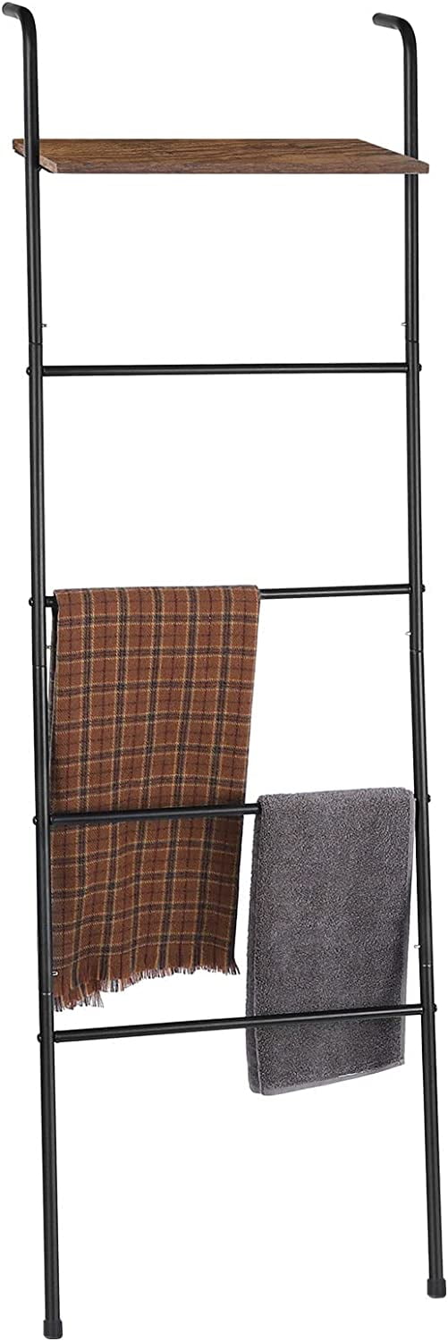 5-Tier 57.68 in. Farmhouse Wall Mounted Ladder Quilt Rack with Shelf ...