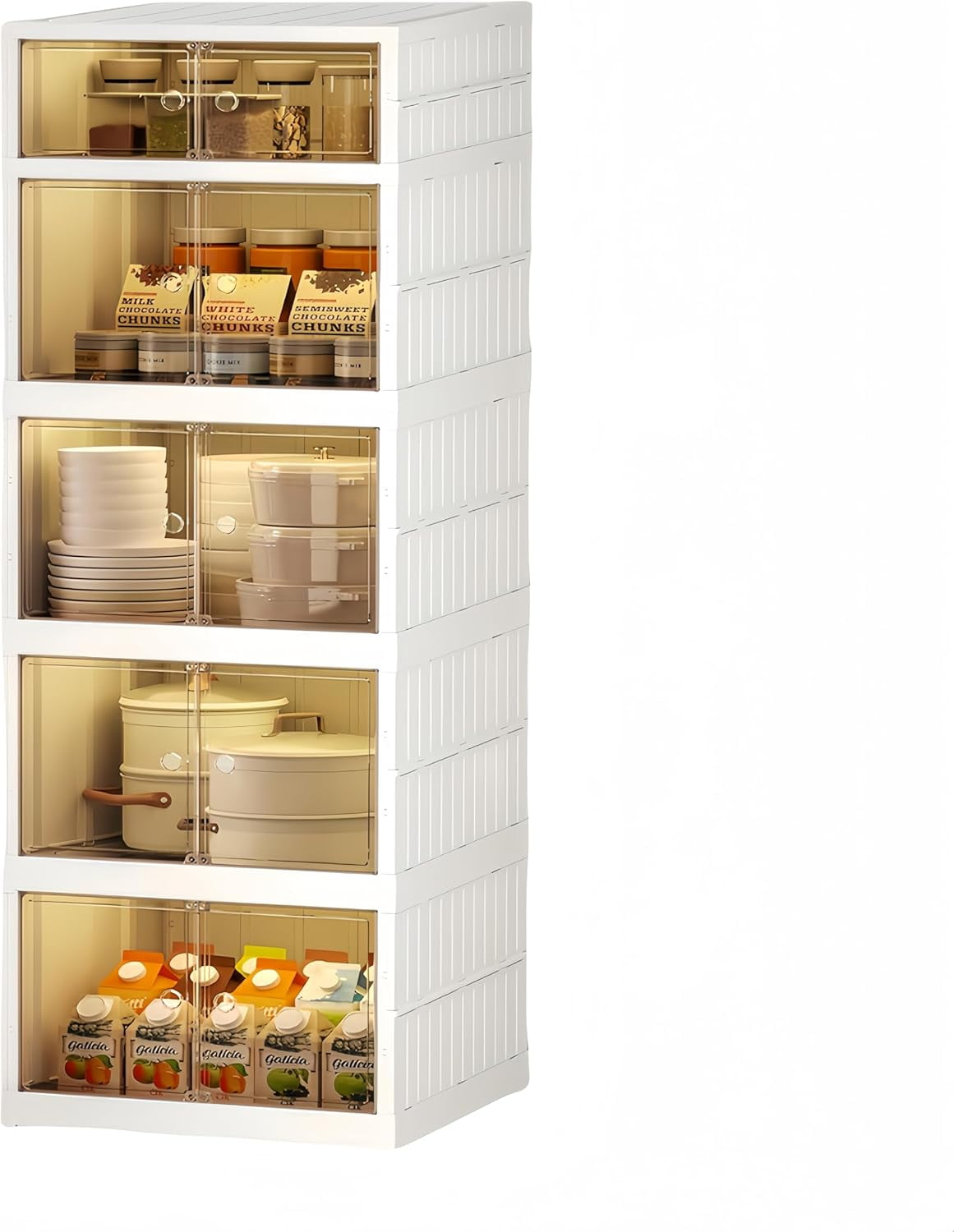 5-Tier 5Grids Folding Storage Box with Doors Clear Plastic Collapsible ...