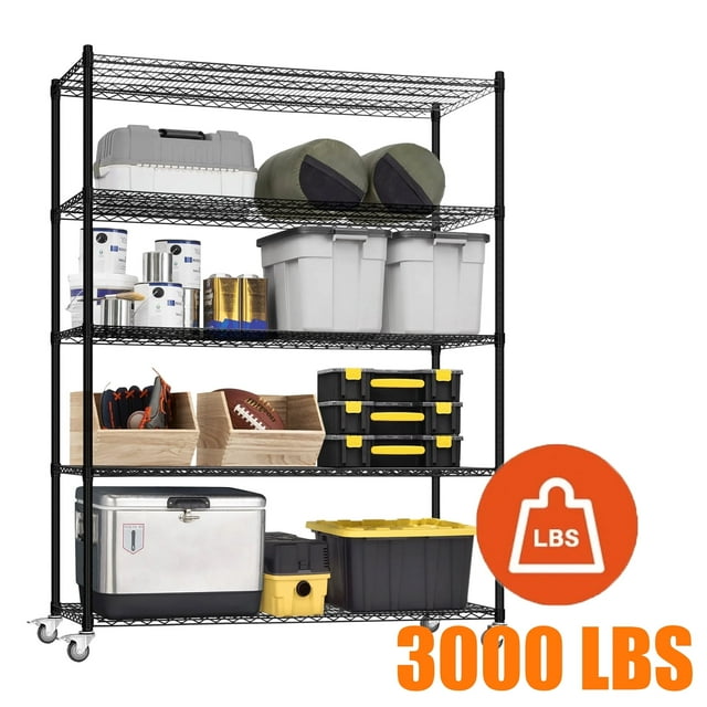 Commercial-Grade 5-Tier Wire Shelving with Wheels 3000lb Capacity Heavy ...