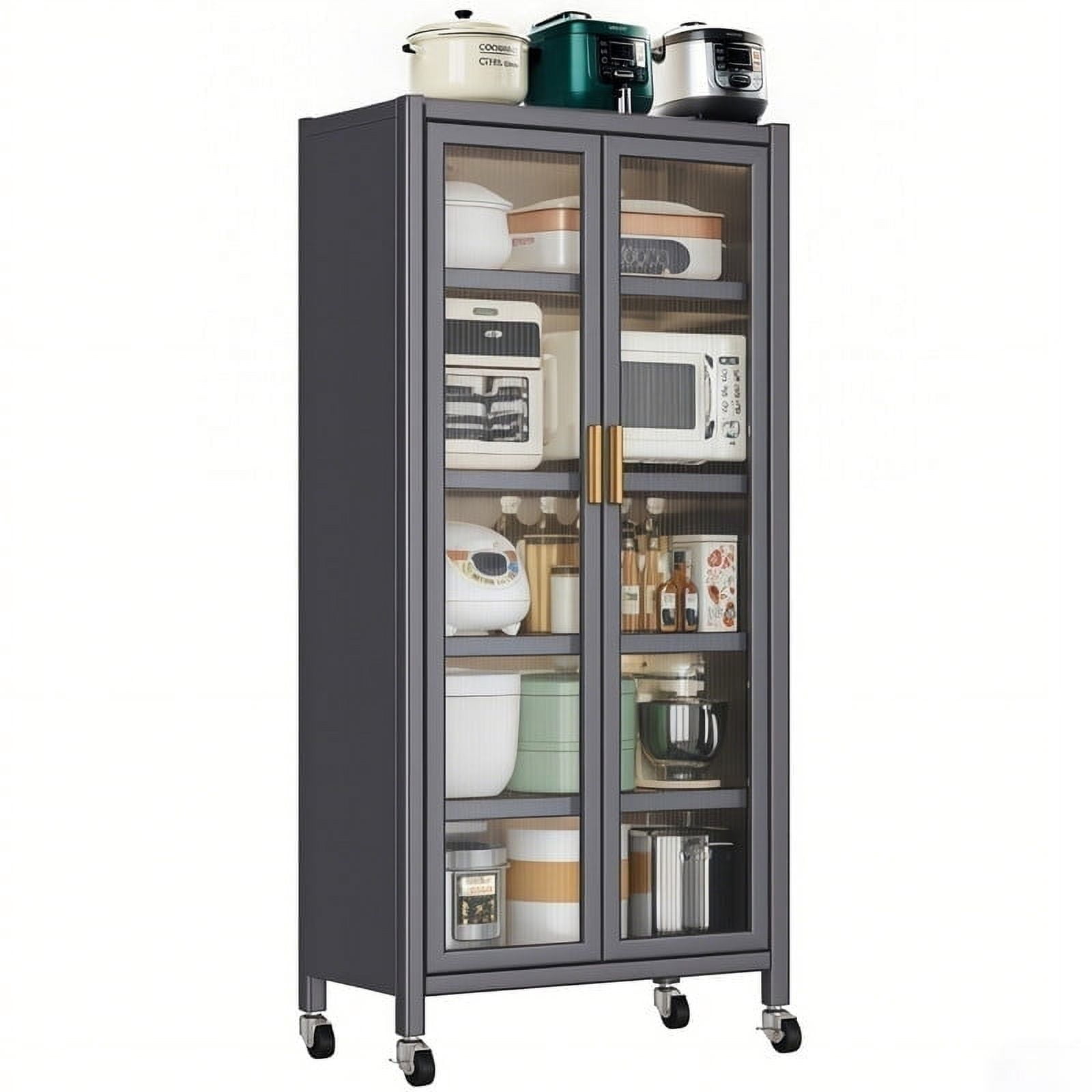5 Tier 65" Kitchen Pantry Cabinet, Metal Display Storage Cabinet with ...