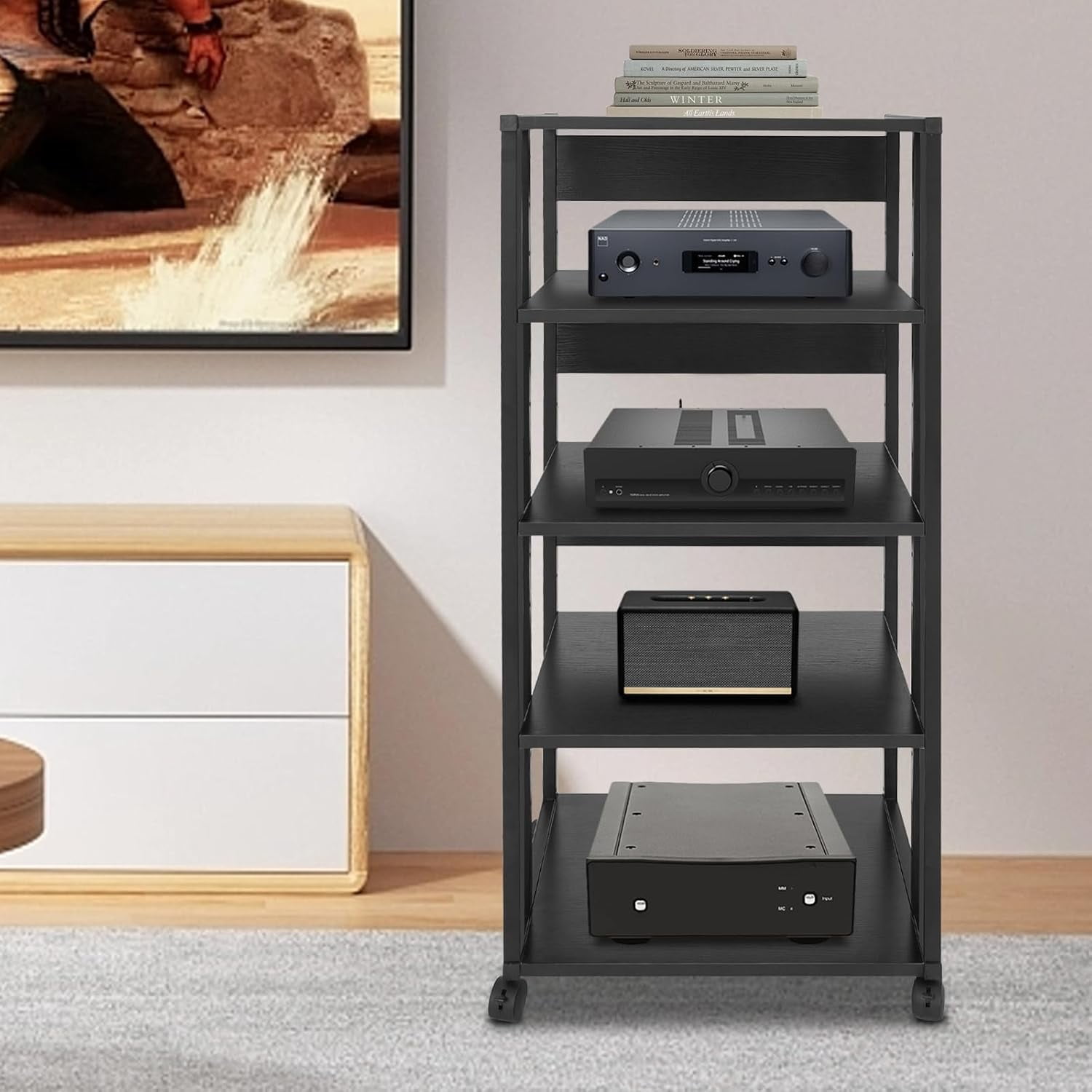5-Tier AV Media Stand Metal Media Console Cabinet Shelf with Storage ...