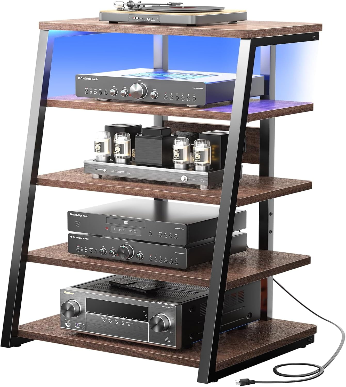 5-Tier AV Media Stand with Power Strips, Media Console with LED Lights ...