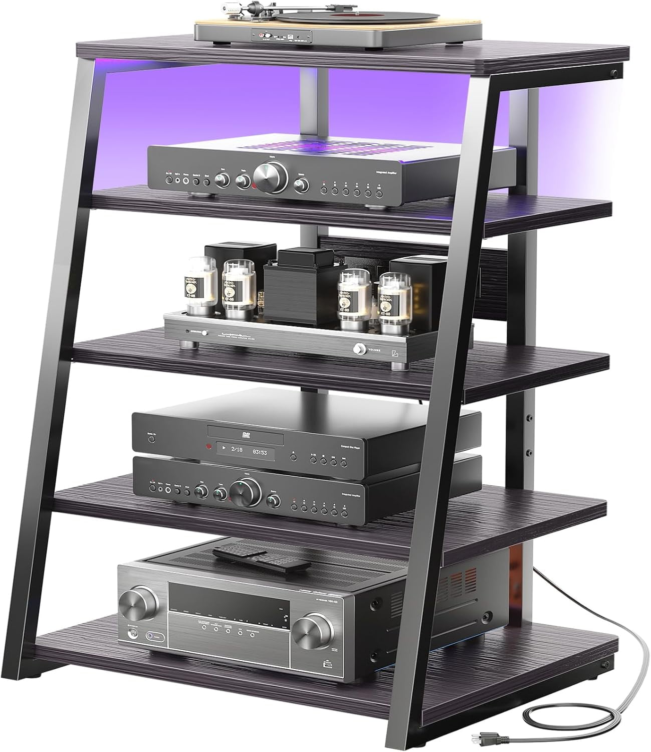 5-Tier AV Media Stand with Power Strips, Media Console with LED Lights ...