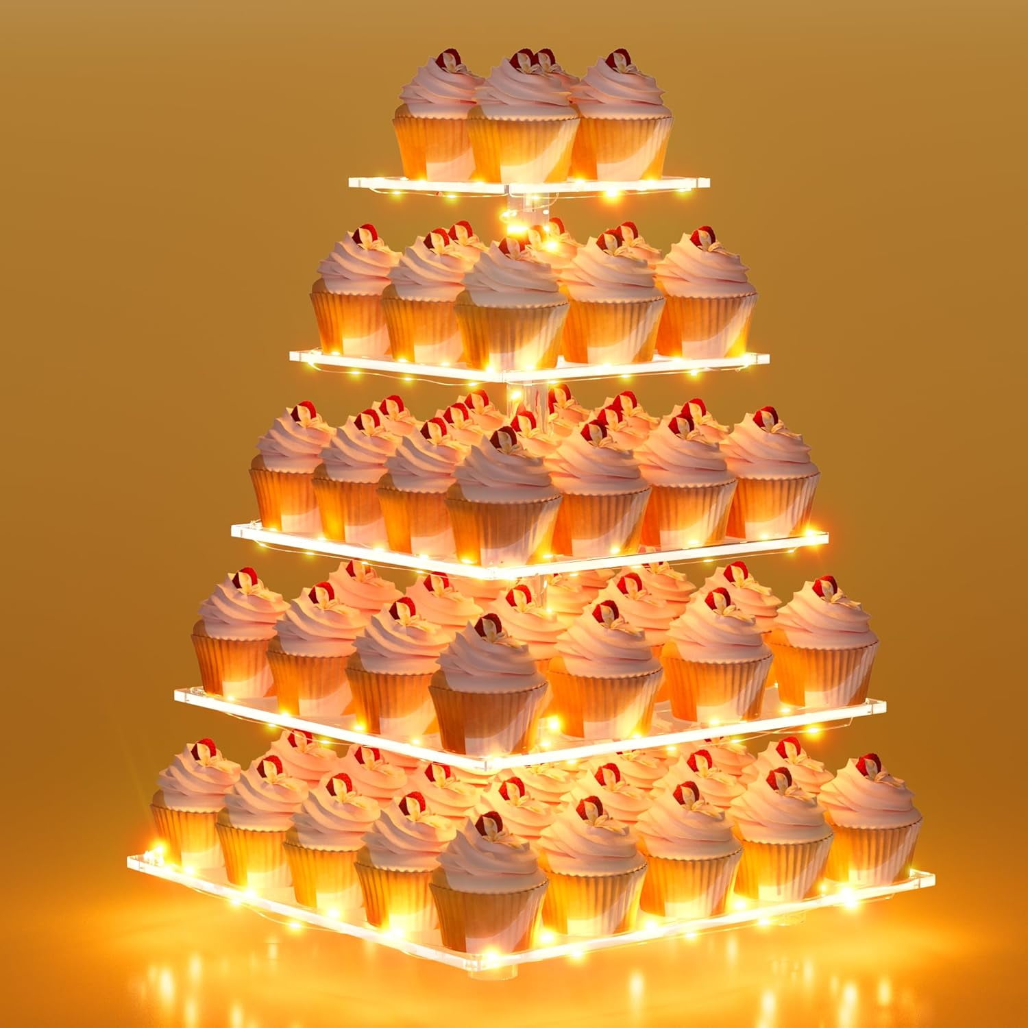 5 Tier Acrylic Cupcake Stand with LED Light, Clear Cupcake Stand for 50 ...