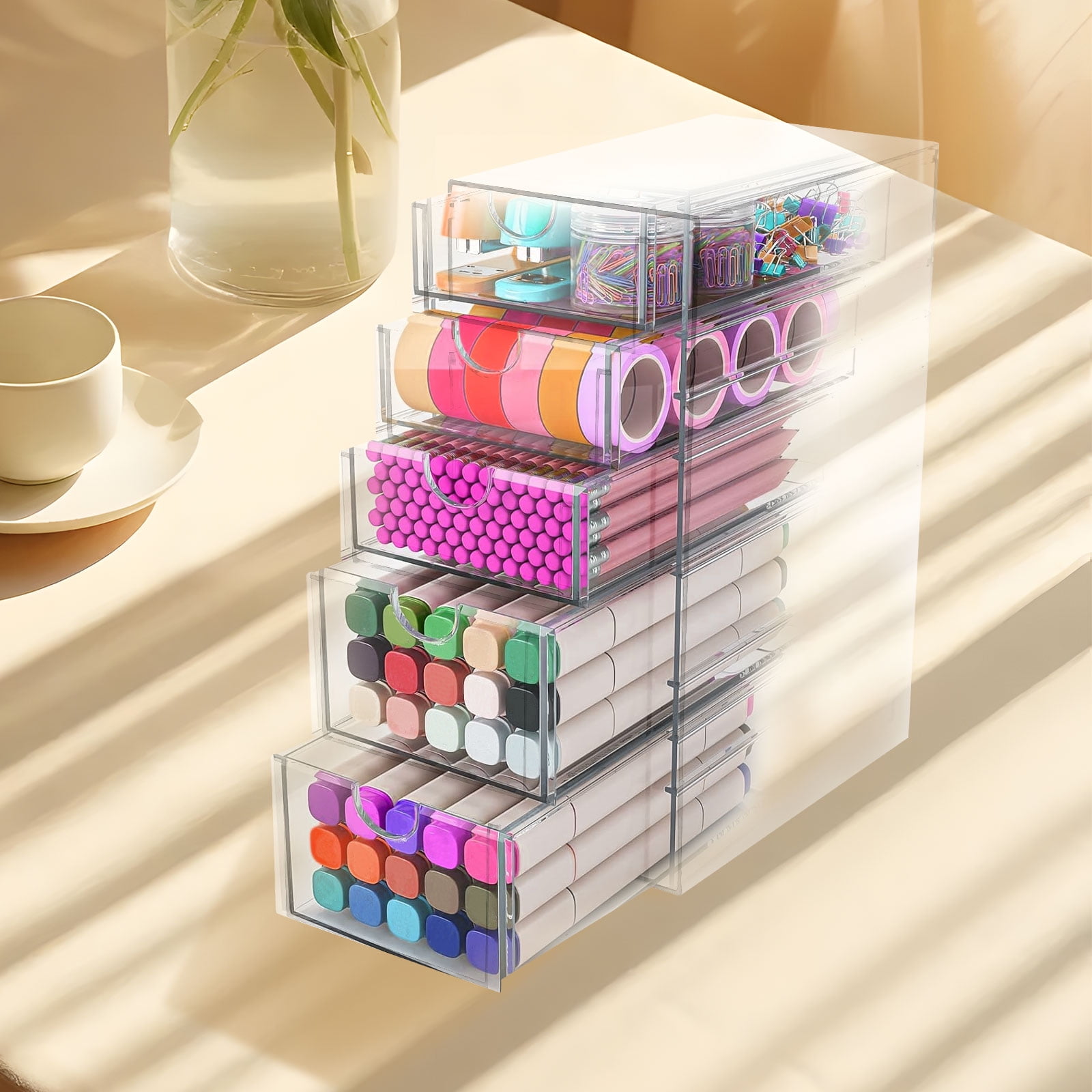 5 Tier Acrylic Drawer Organizer Clear Desk Organizer Drawers Stackable ...