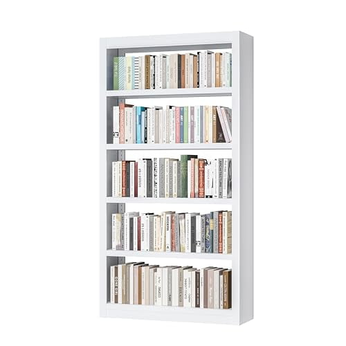 5-Tier Adjustable Bookcase,Tall Metal Bookshelf with Open,White Large ...