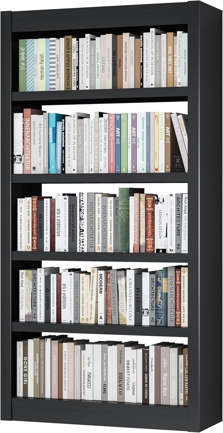 5-Tier Adjustable Bookcase Tall Metal Bookshelf with Open Large ...