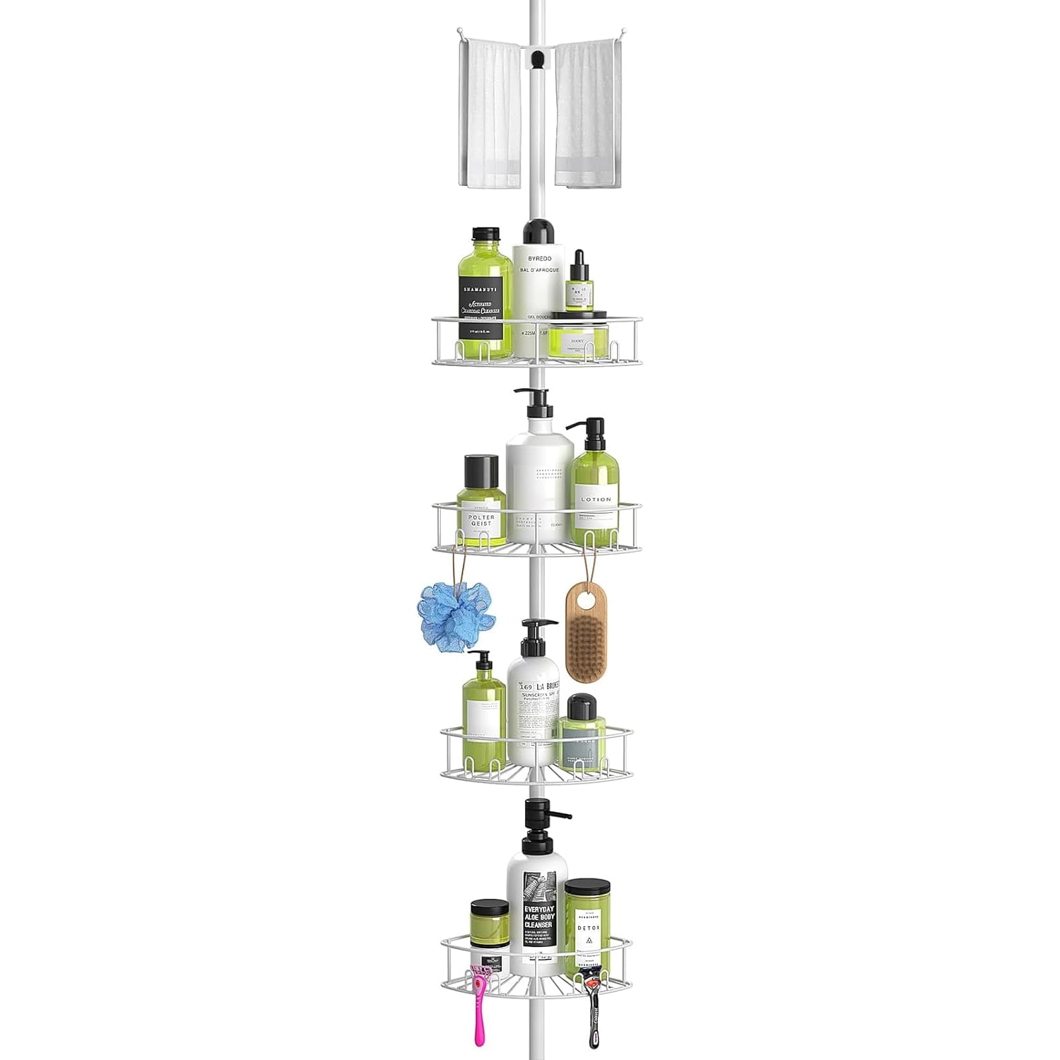 5 Tier Adjustable Corner Shower Shelf, Telescopic Shower Caddy with ...