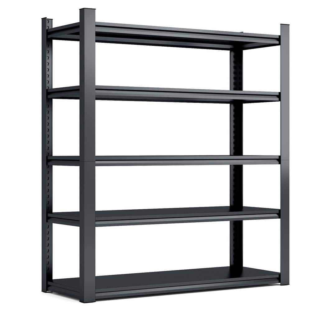 5-Tier Adjustable Metal Shelves in Black, 2000 lbs. Heavy Duty Storage ...