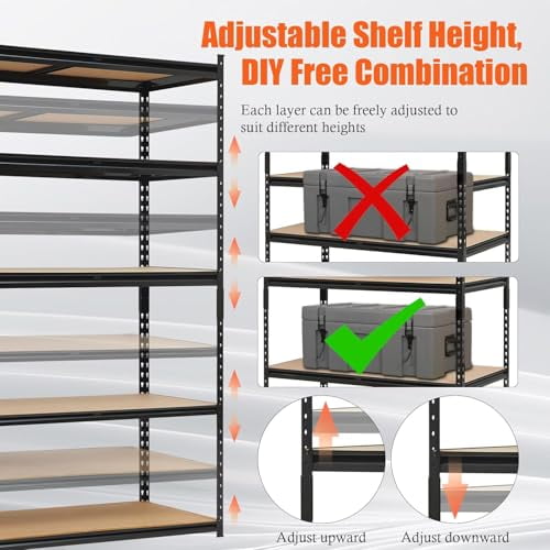 5-Tier Adjustable Metal Shelving Units - Heavy Duty 2000 lbs Capacity ...