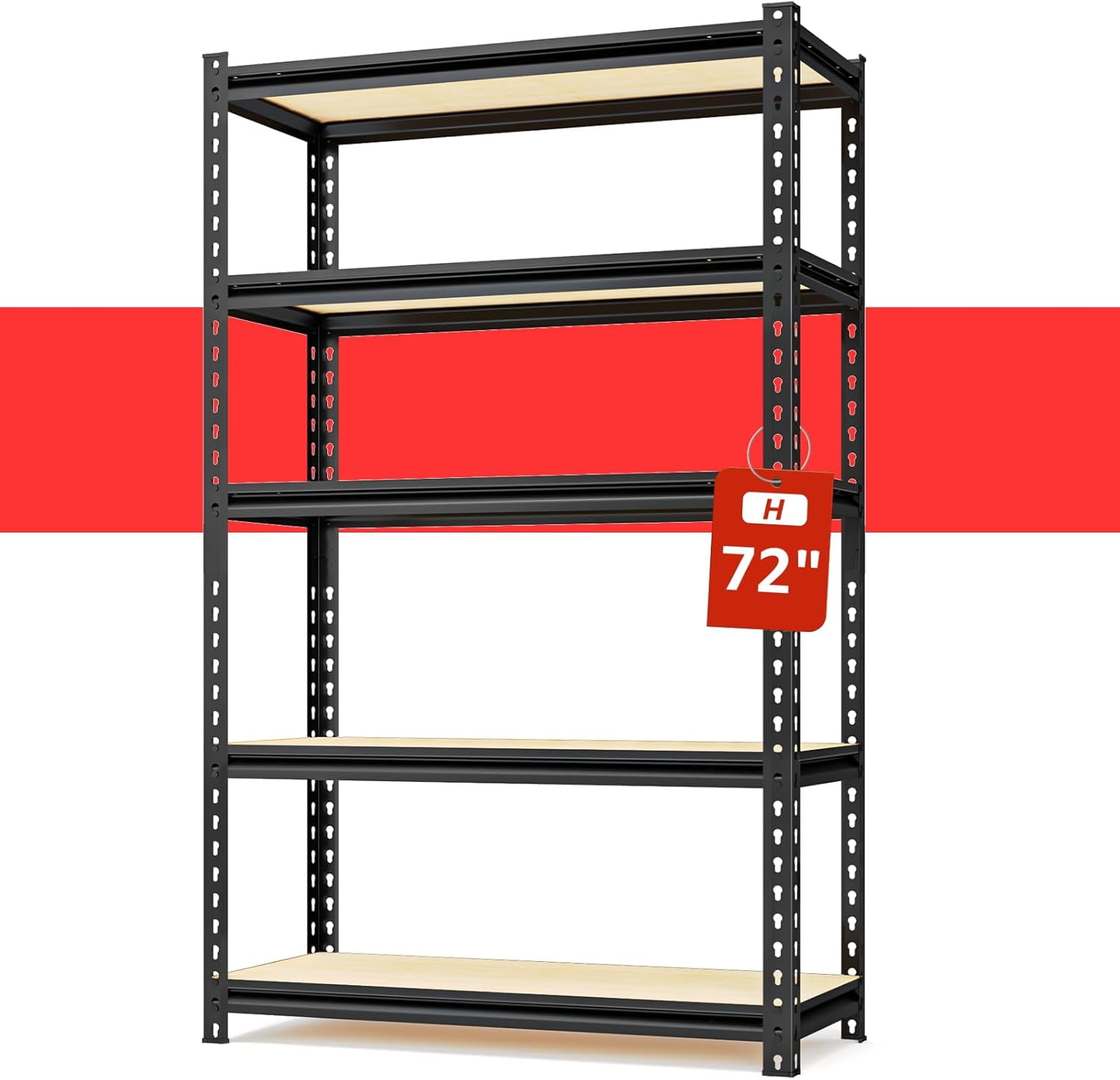 5-Tier Adjustable Metal Storage Shelves, Heavy Duty Garage Shelving 72 ...